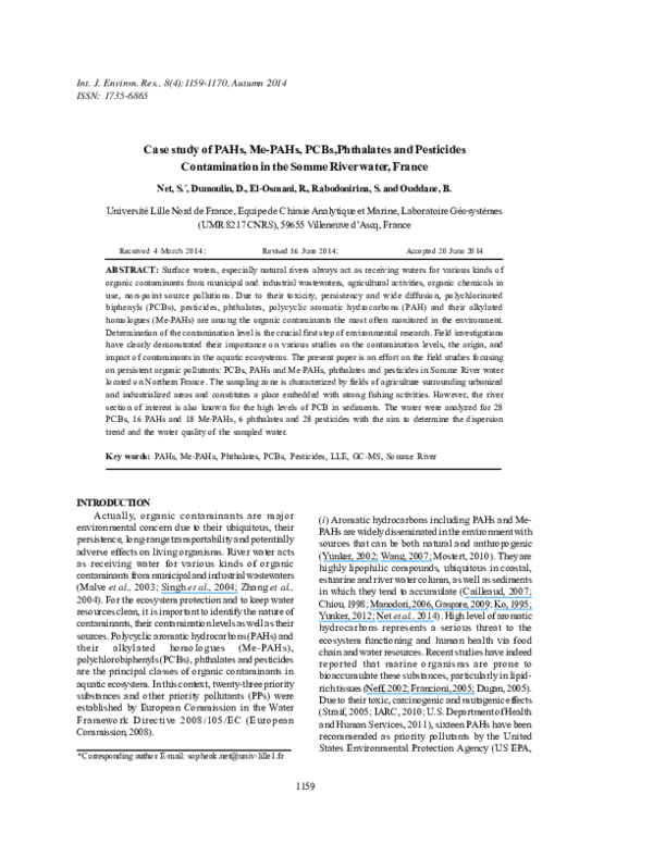 (PDF) Case study of PAHs, Me-PAHs, PCBs, Phthalates and Pesticides ...