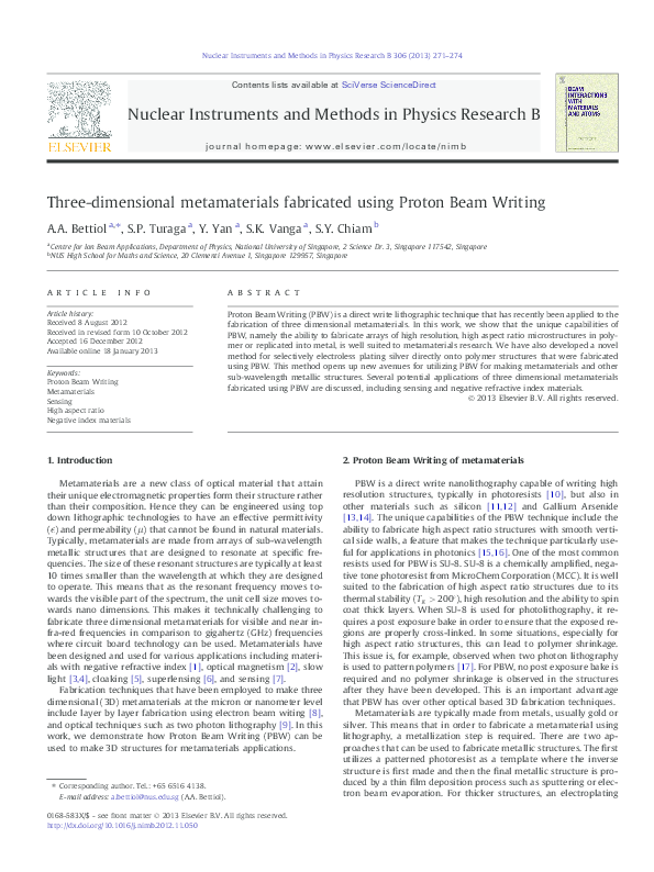 (PDF) Three-dimensional metamaterials fabricated using Proton Beam Writing