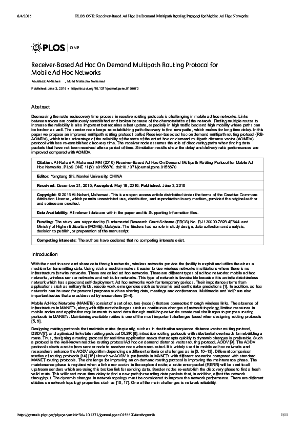 Pdf Receiver Based Ad Hoc On Demand Multipath Routing Protocol For Mobile Ad Hoc Networks
