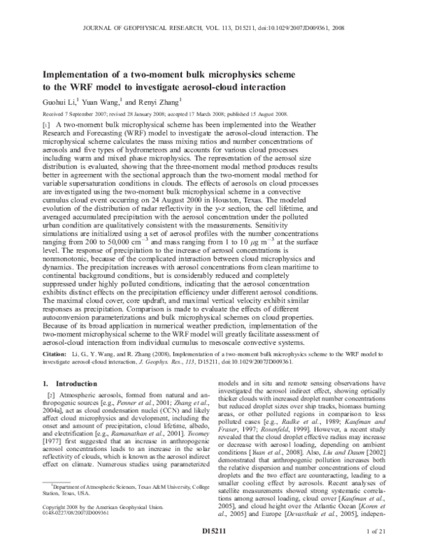 (PDF) Implementation of a two-moment bulk microphysics scheme to the WRF model to investigate ...