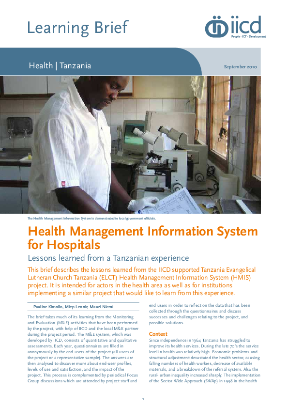(PDF) Health Management Information System for Hospitals Lessons ...