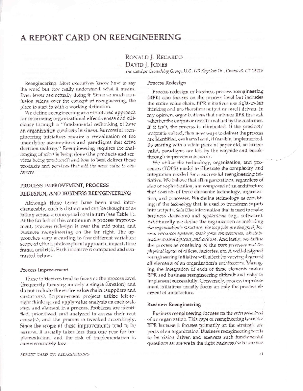 (PDF) A REPORT CARD ON REENGINEERING