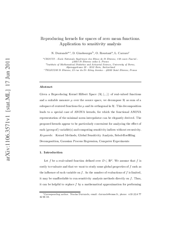 Pdf Anova Kernels And Rkhs Of Zero Mean Functions For Model Based