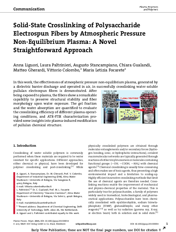 (PDF) Solid-State Crosslinking of Polysaccharide Electrospun Fibers by Atmospheric Pressure Non ...