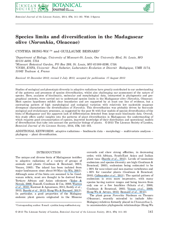 (PDF) Species limits and diversification in the Madagascar olive ...