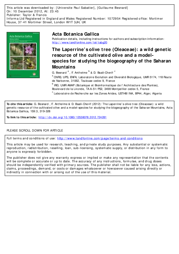 (PDF) The Laperrine’s olive tree (Oleaceae): a wild genetic resource of ...