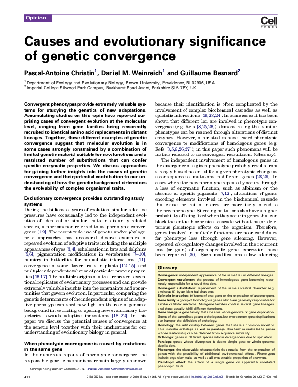 (PDF) Causes and evolutionary significance of genetic convergence