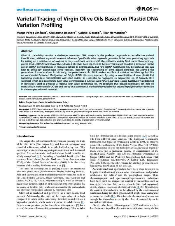 (PDF) Varietal tracing of virgin olive oils based on plastid DNA ...