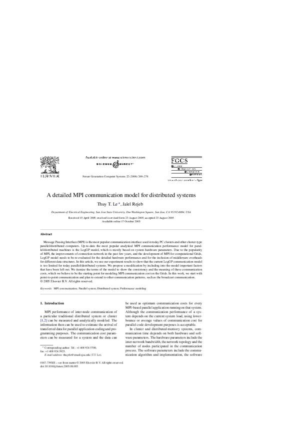 Pdf A Detailed Mpi Communication Model For Distributed Systems