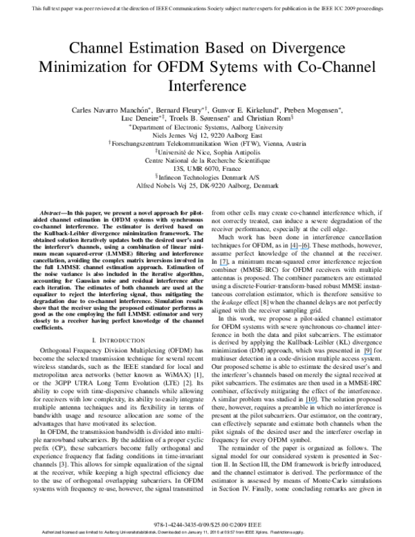 (PDF) Channel Estimation Based on Divergence Minimization for OFDM Systems with Co-Channel ...