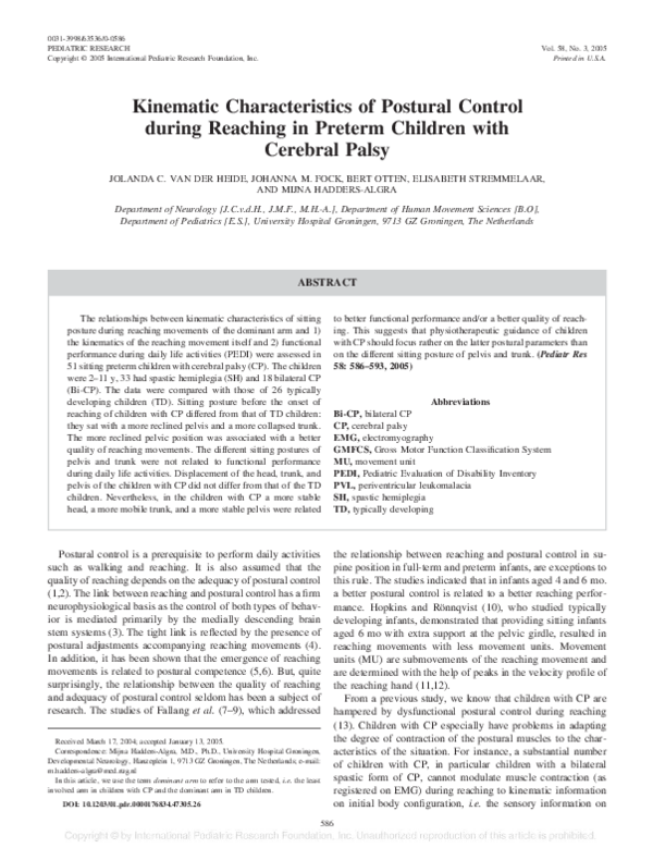 (PDF) Kinematic Characteristics of Postural Control during Reaching in ...