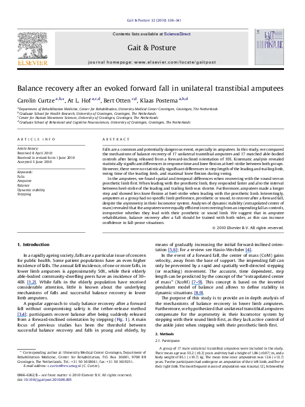 (PDF) Balance recovery after an evoked forward fall in unilateral ...