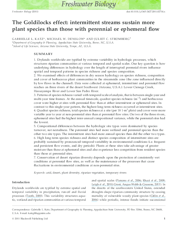 (PDF) The Goldilocks effect: intermittent streams sustain more plant ...