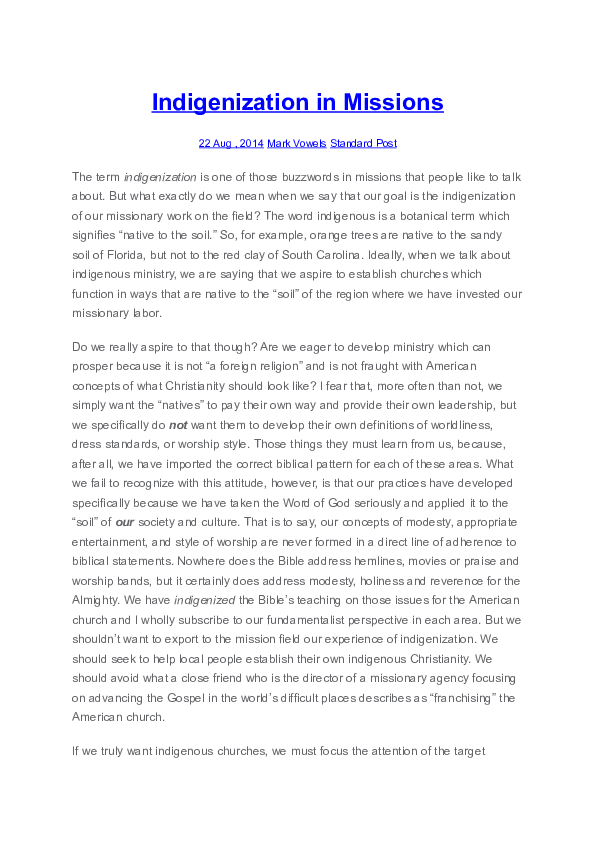 (DOC) Indigenization in Missions