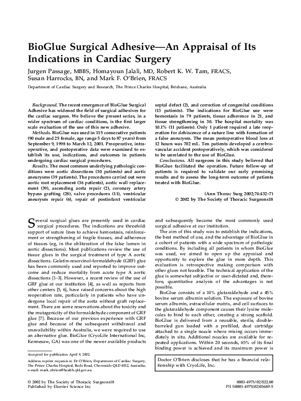 (PDF) BioGlue surgical adhesive—an appraisal of its indications in ...