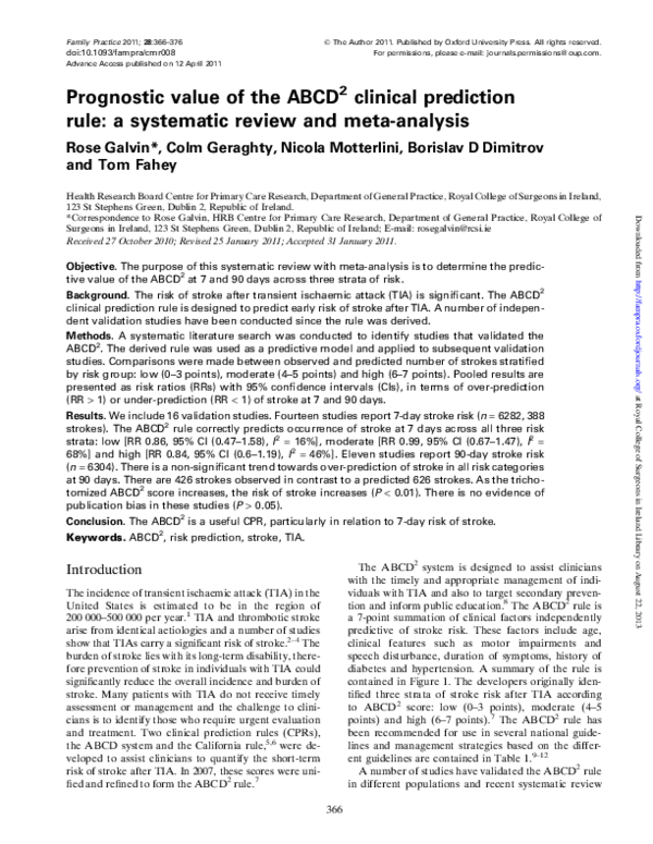 (PDF) Prognostic value of the ABCD2 clinical prediction rule: a ...