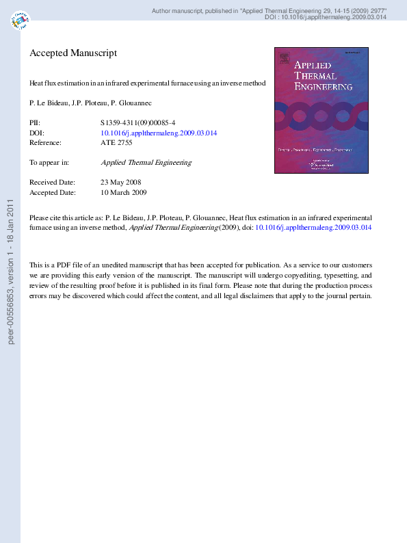 Pdf Heat Flux Estimation In An Infrared Experimental Furnace Using An Inverse Method