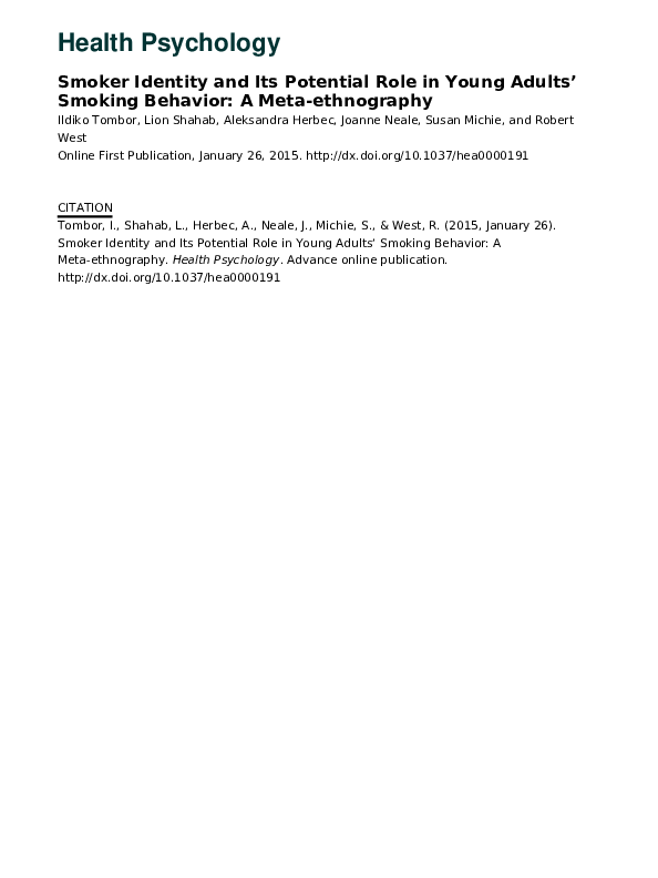 (PDF) Smoker Identity and Its Potential Role in Young Adults’ Smoking ...