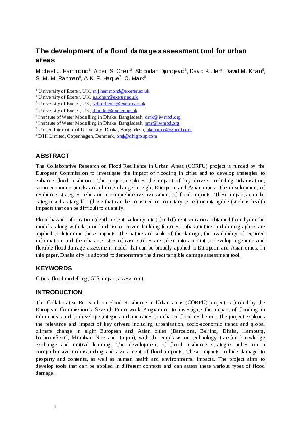 (PDF) The development of a flood damage assessment tool for urban areas