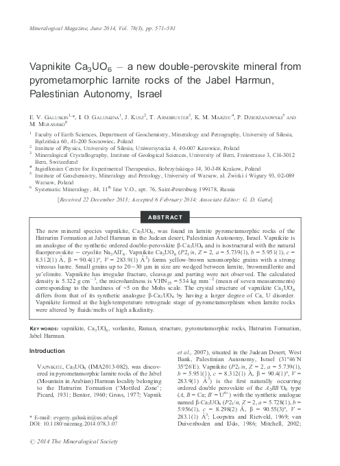(PDF) Vapnikite Ca 3 UO 6 – a new double-perovskite mineral from ...