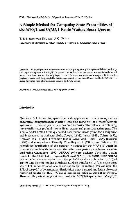 (PDF) A simple method for computing state probabilities of the M/G /1 and GI/M /1 finite waiting ...