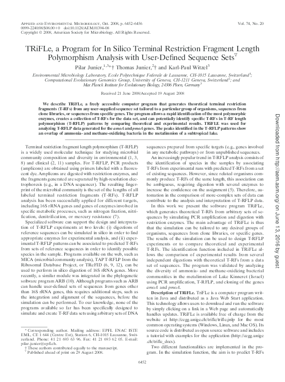 (PDF) TRiFLe, a Program for In Silico Terminal Restriction Fragment Length Polymorphism Analysis ...