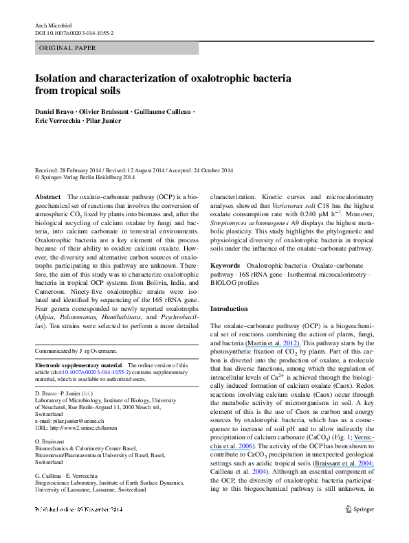(PDF) Isolation and characterization of oxalotrophic bacteria from ...