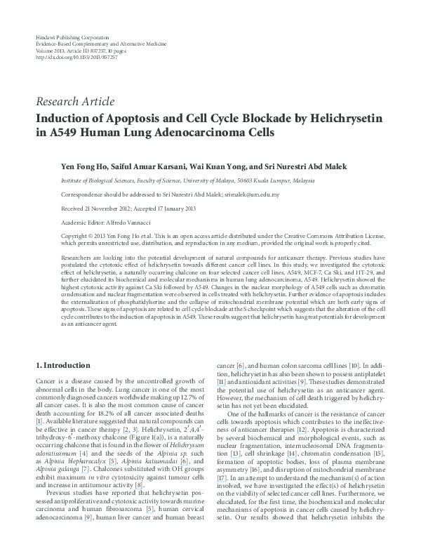 (PDF) Induction of Apoptosis and Cell Cycle Blockade by Helichrysetin ...