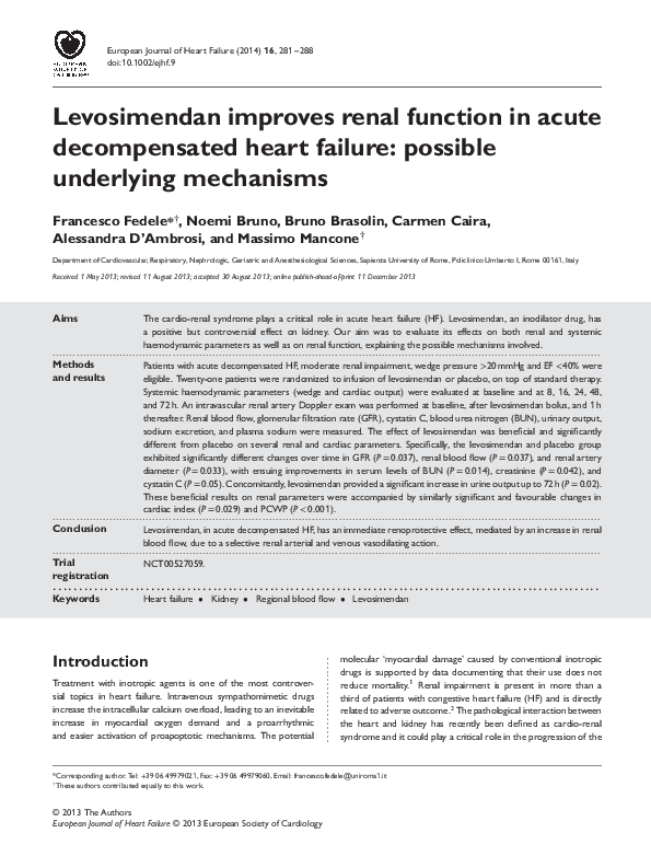 (PDF) Levosimendan improves renal function in acute decompensated heart ...