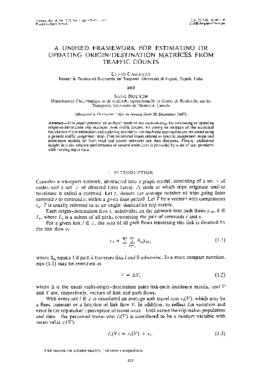 Pdf A Unified Framework For Estimating Or Updating Origin Destination