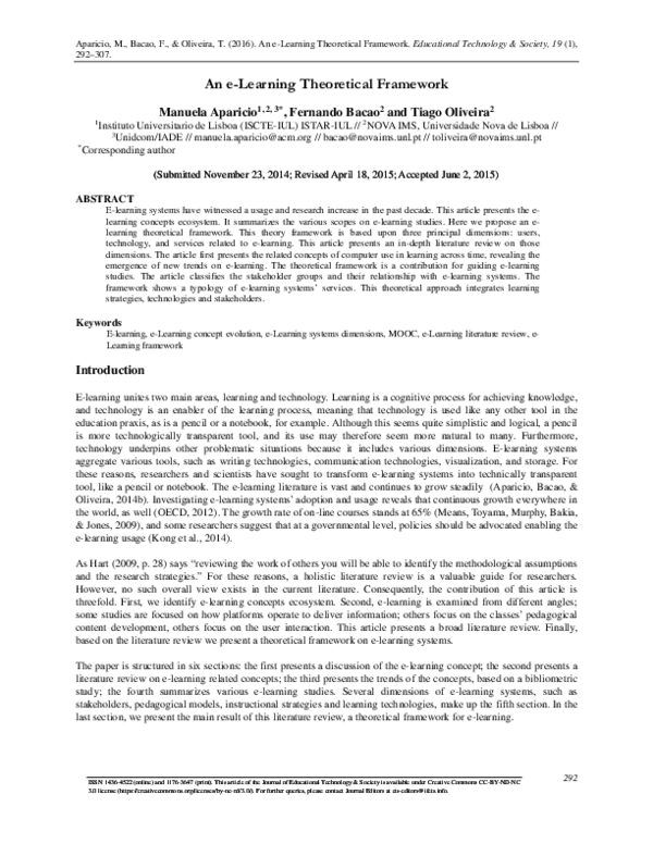 Pdf An E Learning Theoretical Framework