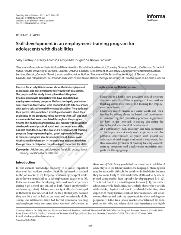 (PDF) Skill development in an employment-training program for ...