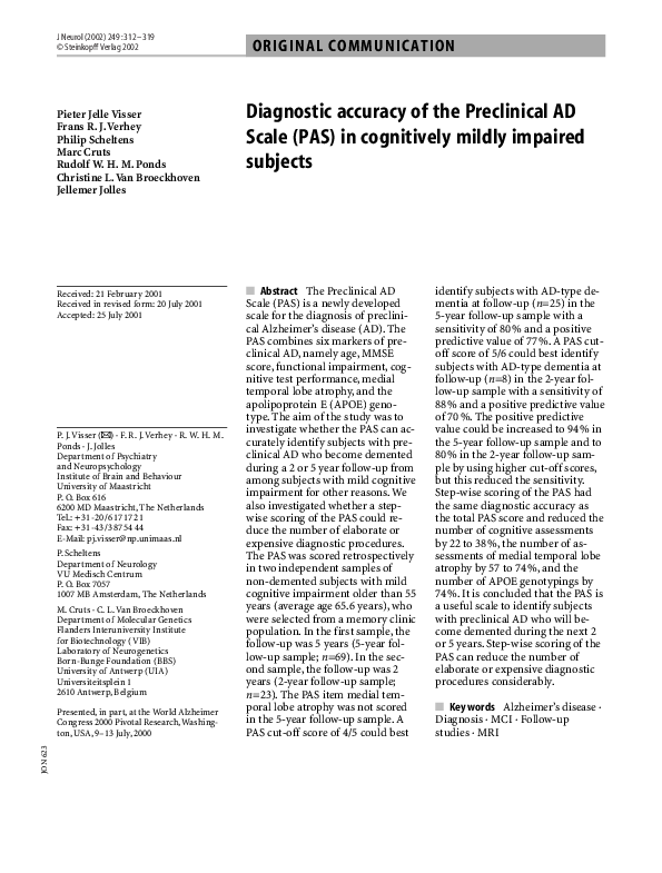(PDF) Diagnostic Accuracy of the Preclinical AD Scale (PAS) In ...