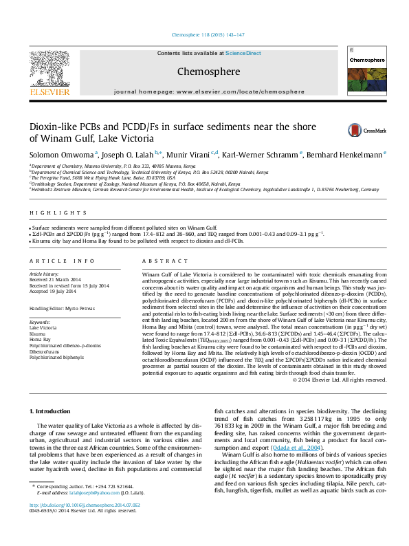 (PDF) Dioxin-like PCBs and PCDD/Fs in surface sediments near the shore of Winam Gulf, Lake Victoria