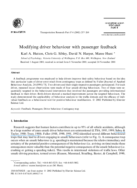 (PDF) Modifying driver behaviour with passenger feedback