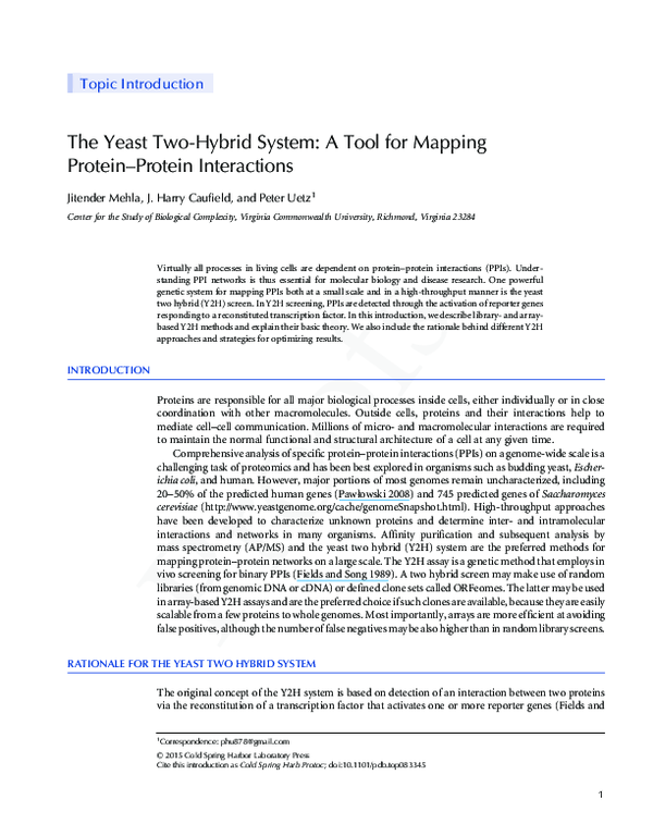 (PDF) The Yeast Two-Hybrid System: A Tool for Mapping Protein–Protein ...