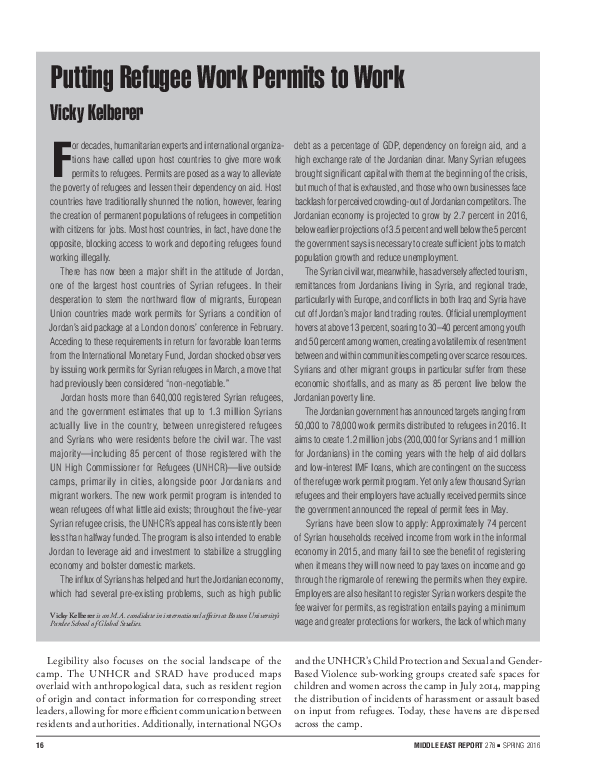 (PDF) Putting Refugee Work Permits to Work