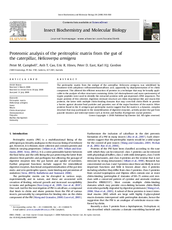 (PDF) Proteomic analysis of the peritrophic matrix from the gut of the ...