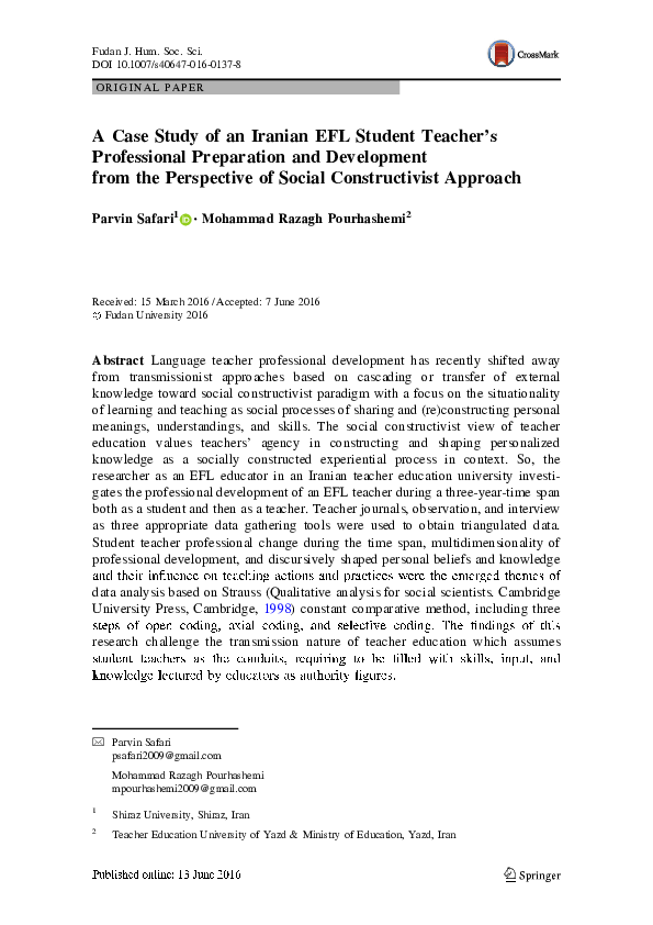 (PDF) A Case Study of an Iranian EFL Student Teacher’s Professional Preparation and Development ...