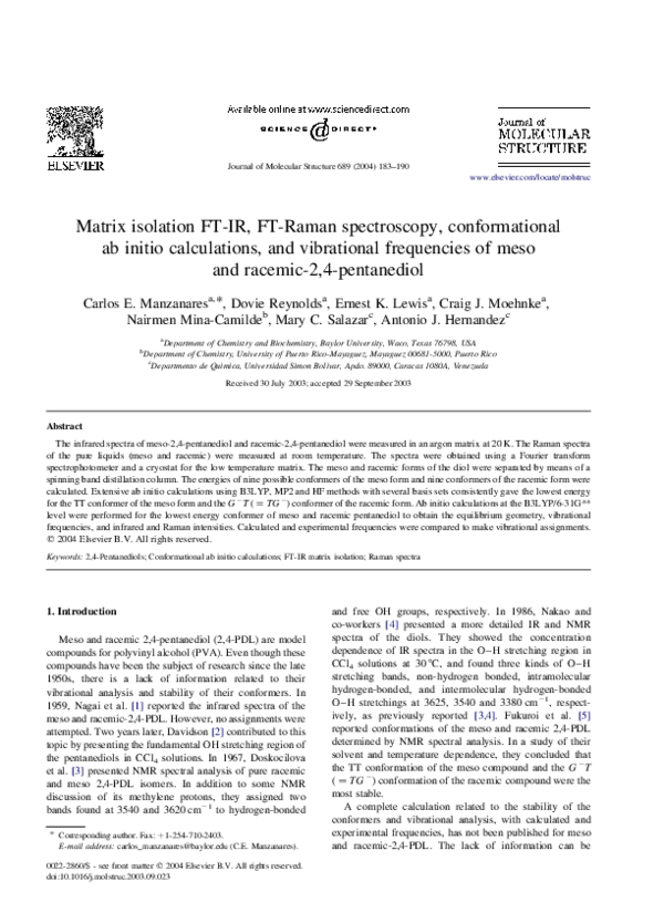 (PDF) Matrix isolation FT-IR, FT-Raman spectroscopy, conformational ab initio calculations, and ...