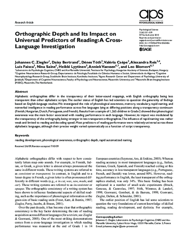 (PDF) Orthographic Depth and Its Impact on Universal Predictors of ...
