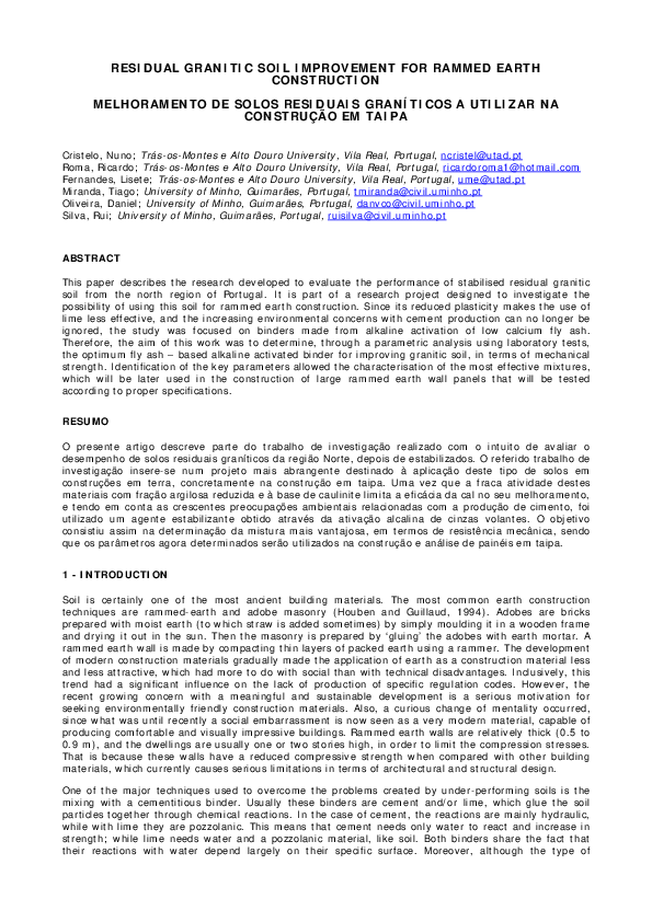 (PDF) RESIDUAL GRANITIC SOIL IMPROVEMENT FOR RAMMED EARTH CONSTRUCTION ...
