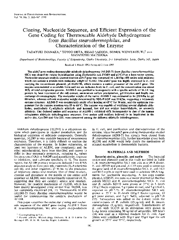 Pdf Cloning Nucleotide Sequence And Efficient Expression Of The