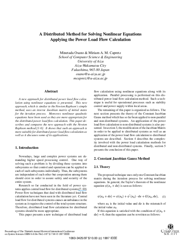Pdf A Distributed Method For Solving Nonlinear Equations Applying The