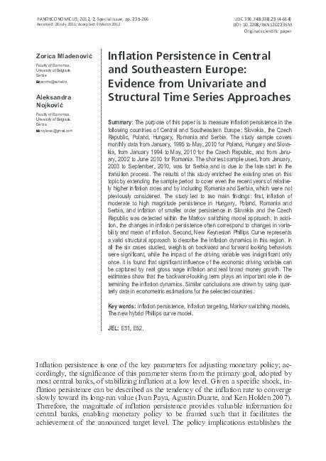 (PDF) Inflation persistence in central and southeastern Europe: Evidence from univariate and ...
