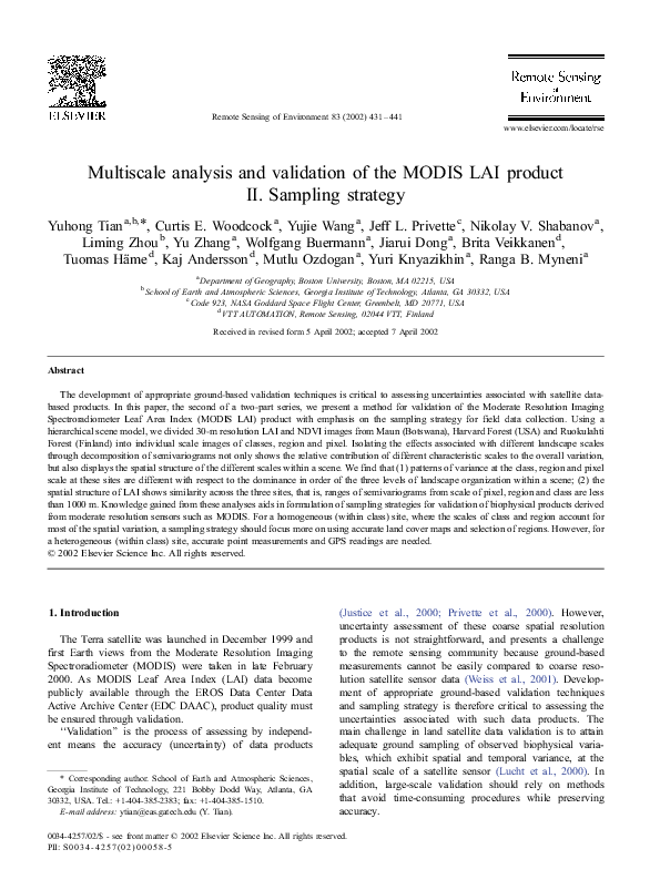 (PDF) Multiscale analysis and validation of MODIS LAI product over Maun, Botswana