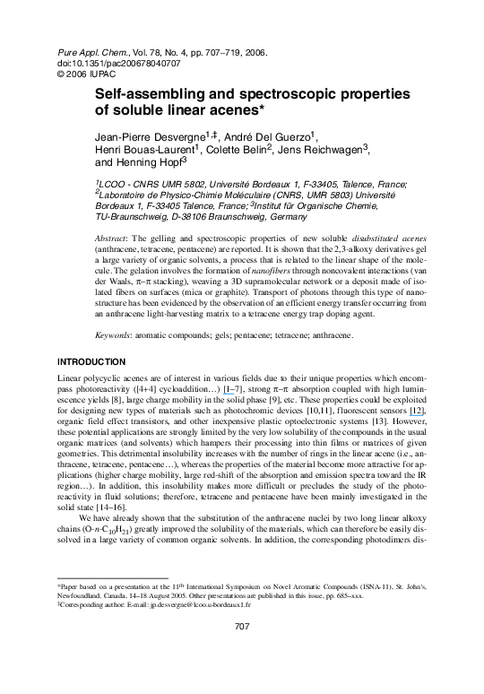 (PDF) Self-assembling and spectroscopic properties of soluble linear acenes