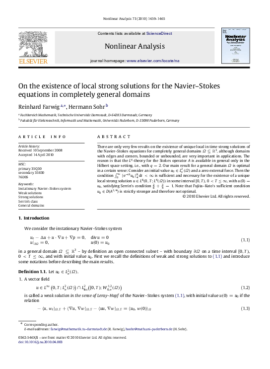 (PDF) On the existence of local strong solutions for the Navier–Stokes ...