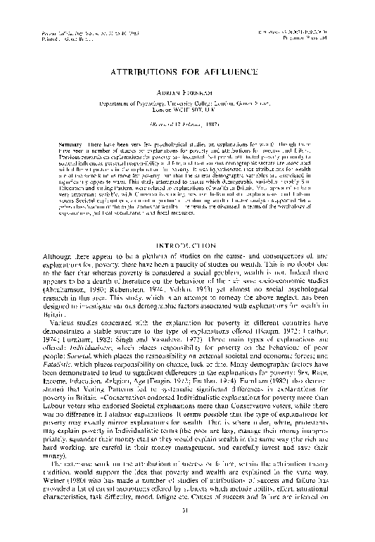 (PDF) Attributions for affluence