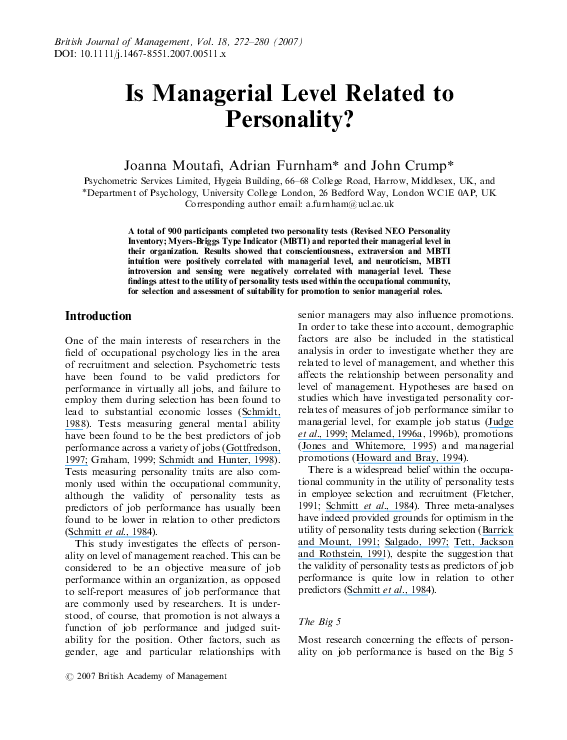 (PDF) Is Managerial Level Related to Personality?